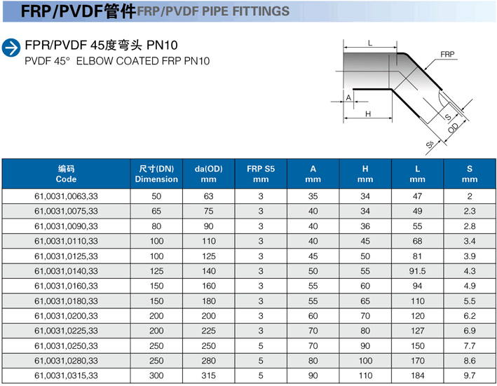 FRP/PVDF 45度弯头 PN10-企业官网